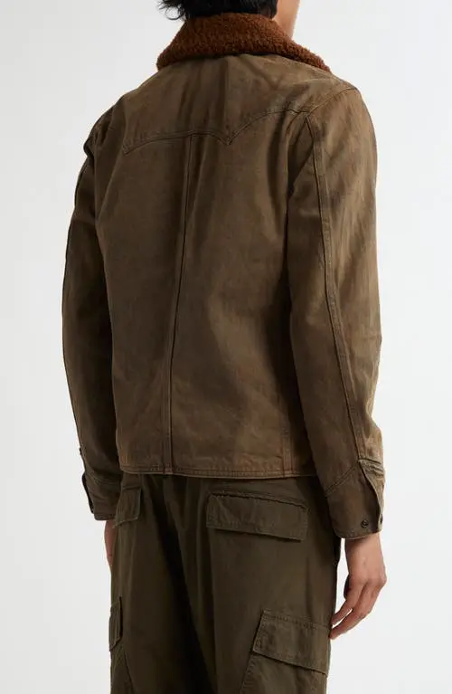 Double Rl Halkirk Fleece Collar Denim Jacket - Distressed